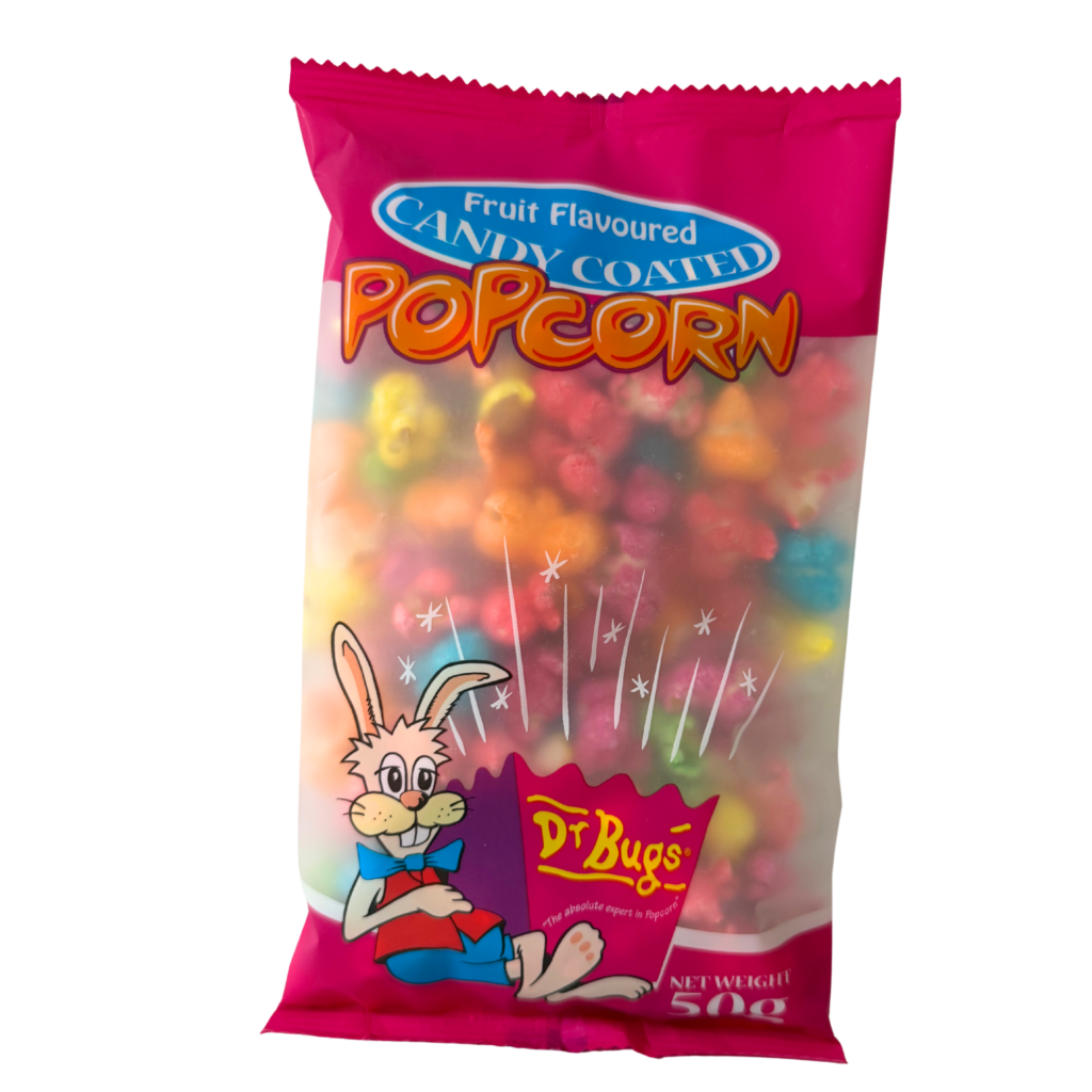 Fruit Flavoured Candy Coated Popcorn 50g - Kaye's Bakery