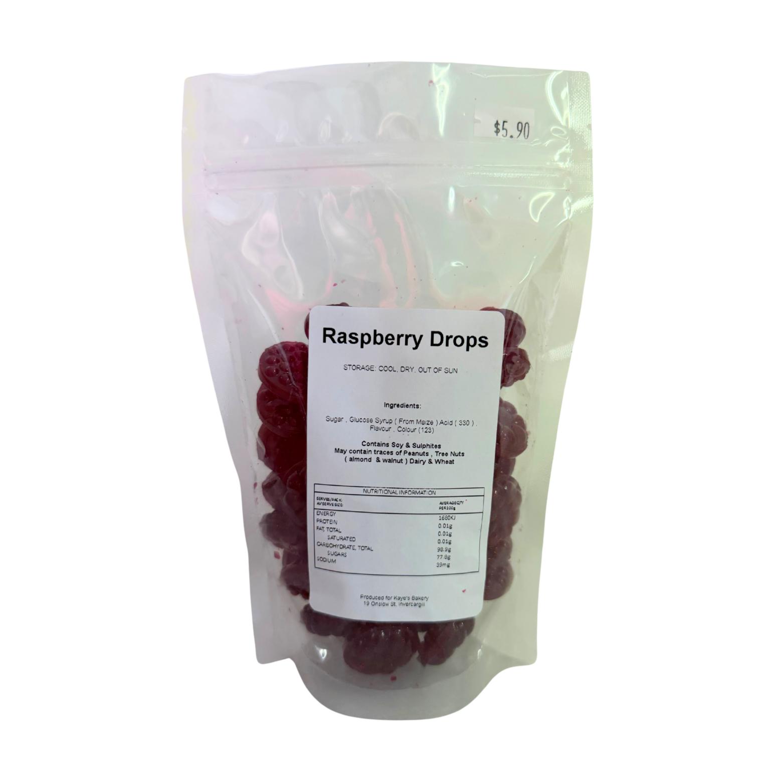 Raspberry Drops 300gm - Kaye's Bakery